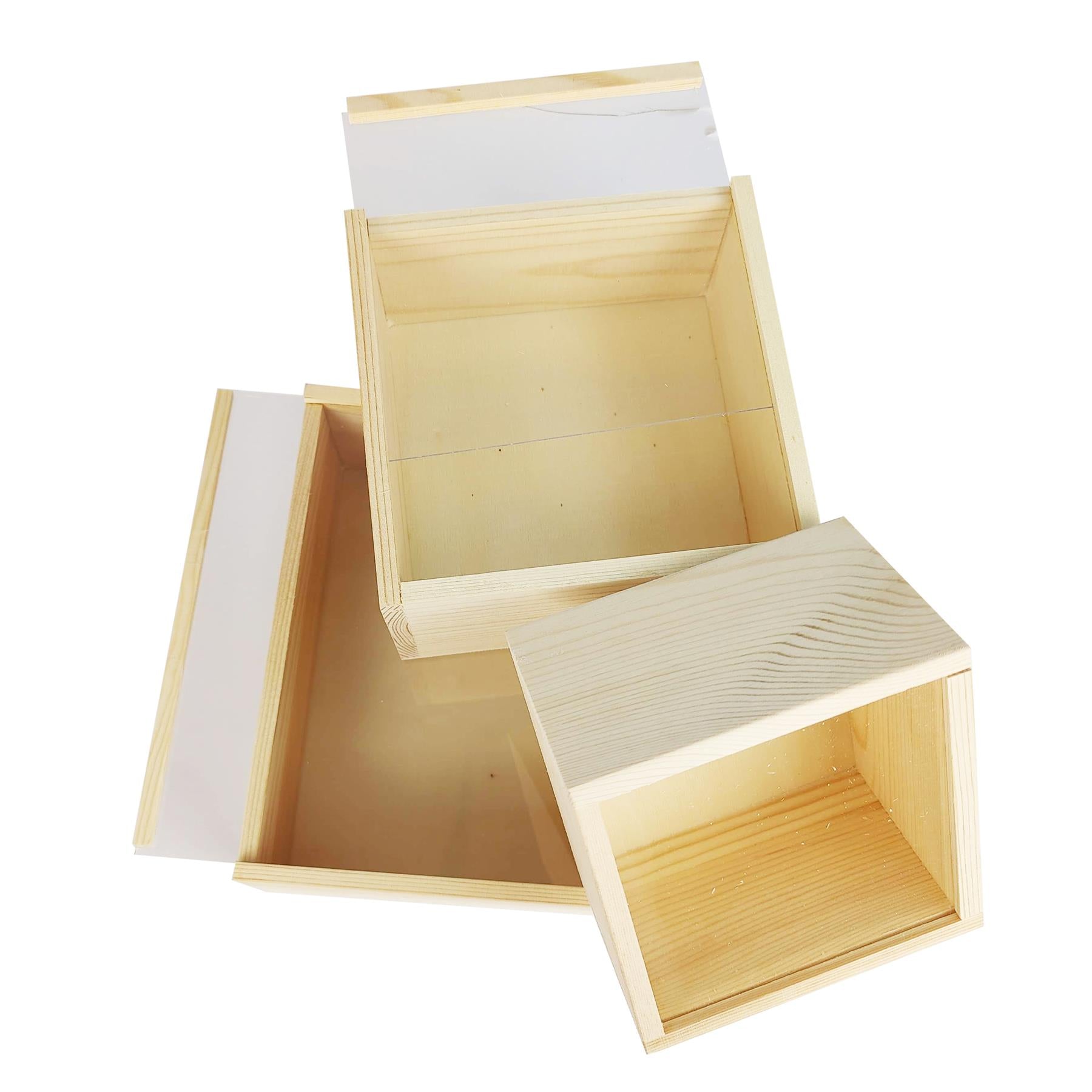Natural Wooden Display Boxes with Clear Lid - Chest Decoupage Gift Box ...